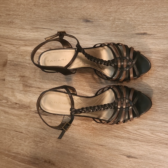 Tahari | Shoes | Tahari Black And Tan Strappy High Heels | Poshmark